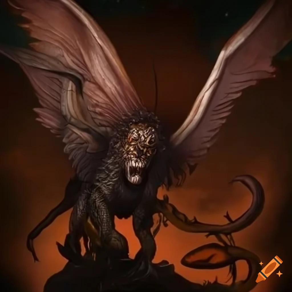 Unique manticore creature with wings, stinger, and lion head on Craiyon