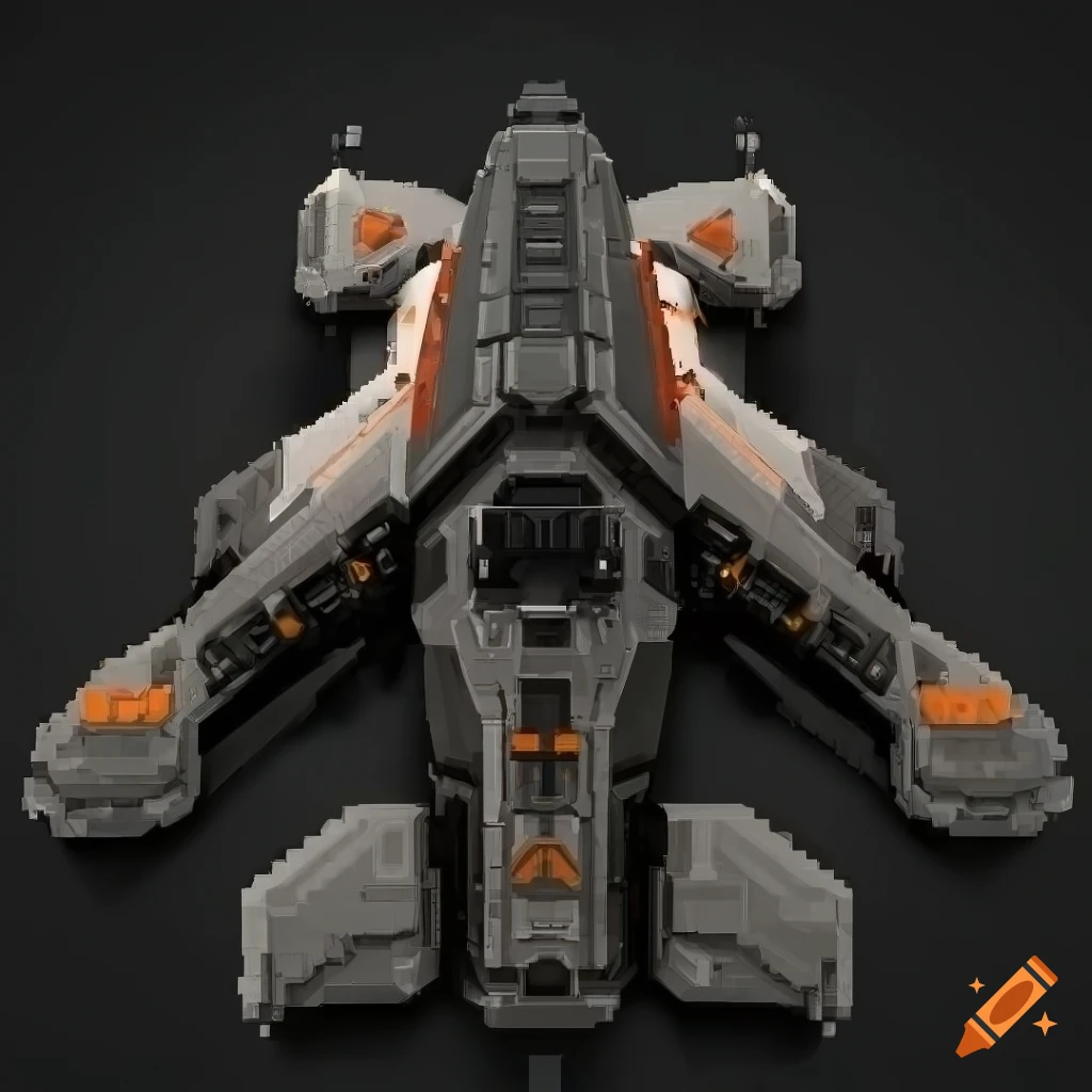 Top-down view space ship in a dark sci-fi style on Craiyon