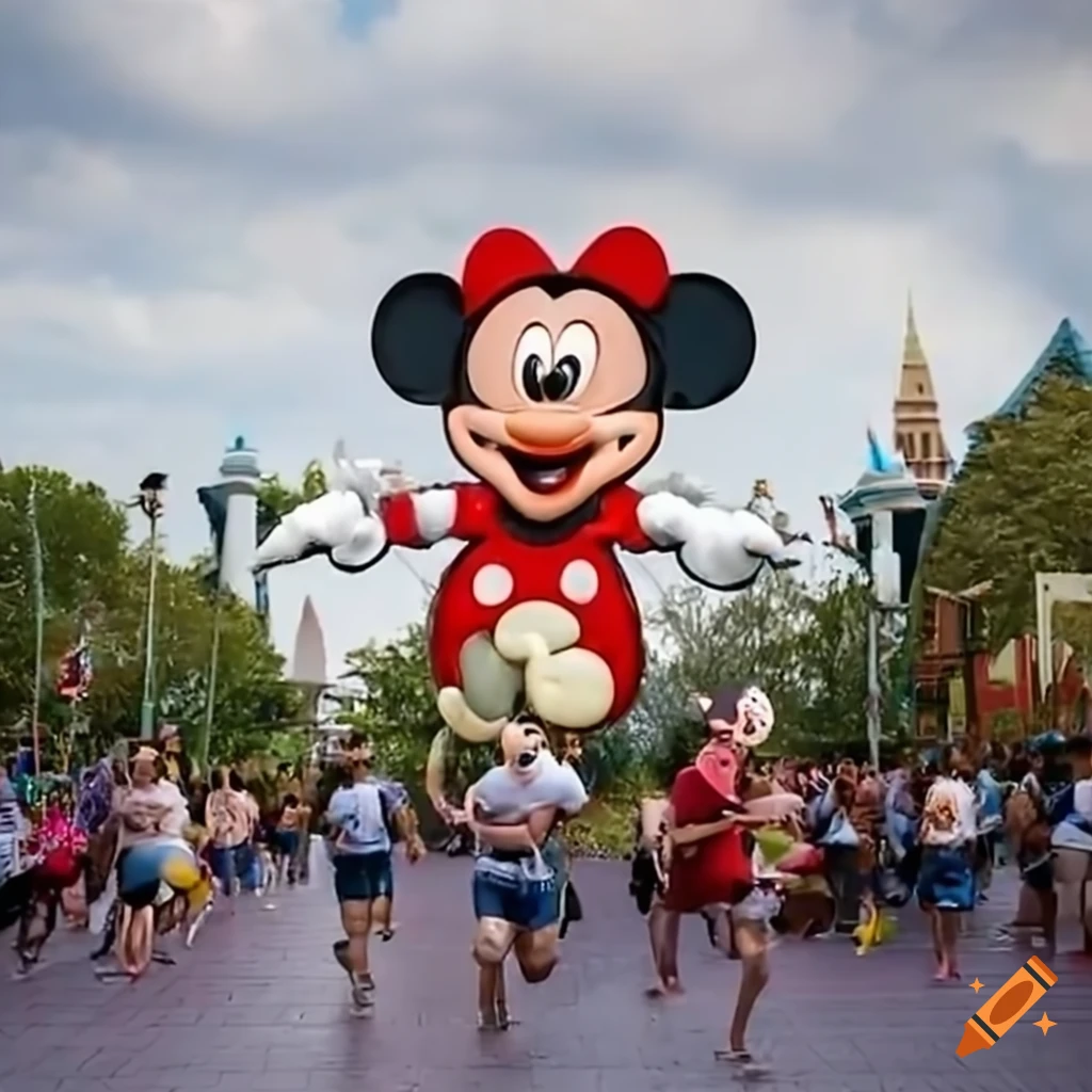 People running away from giant mickey mouse in disneyworld on Craiyon