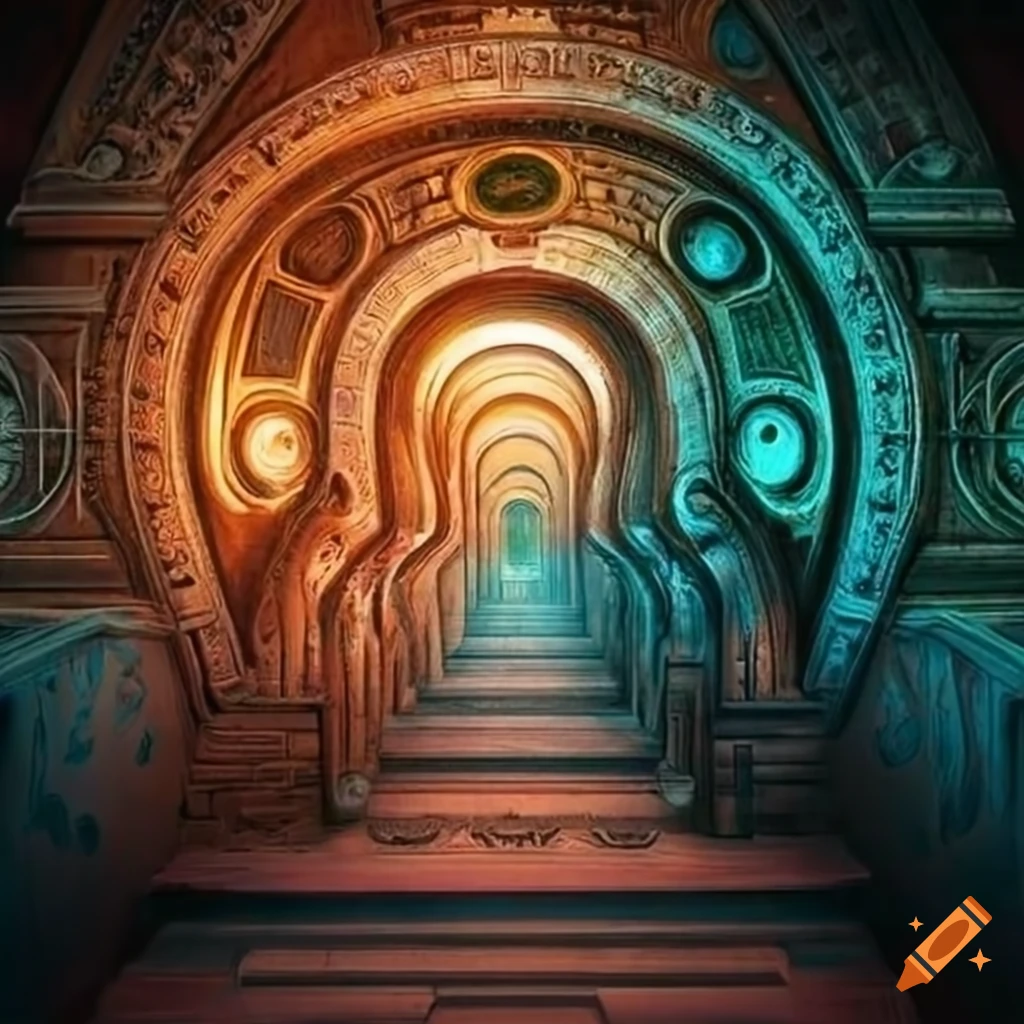 Graphic novel wall piece depicting ancient portals with stunning ...