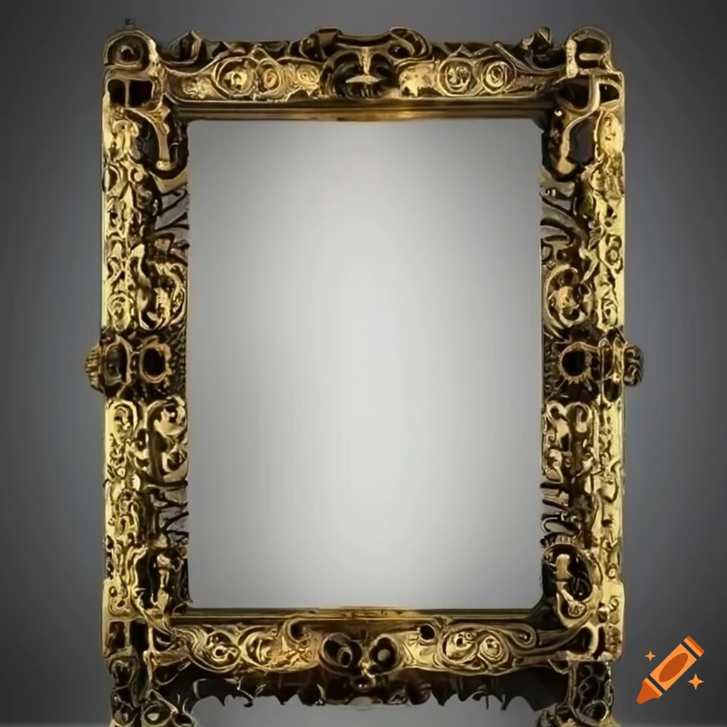Futuristic steampunk metal frame with intricate brass-patterned border ...