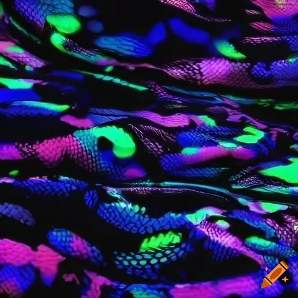 Fluorescent uv colored snake pattern camouflage on Craiyon