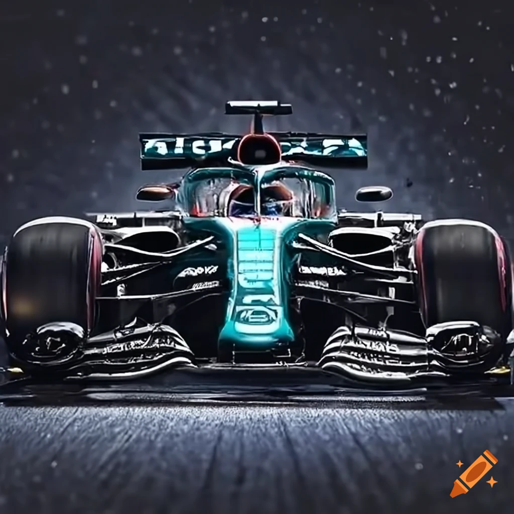 Sparkling Aston Martin Formula One car driven by Alonso on Craiyon