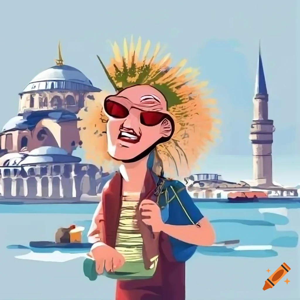 Cartoon of a lost tourist in istanbul on Craiyon