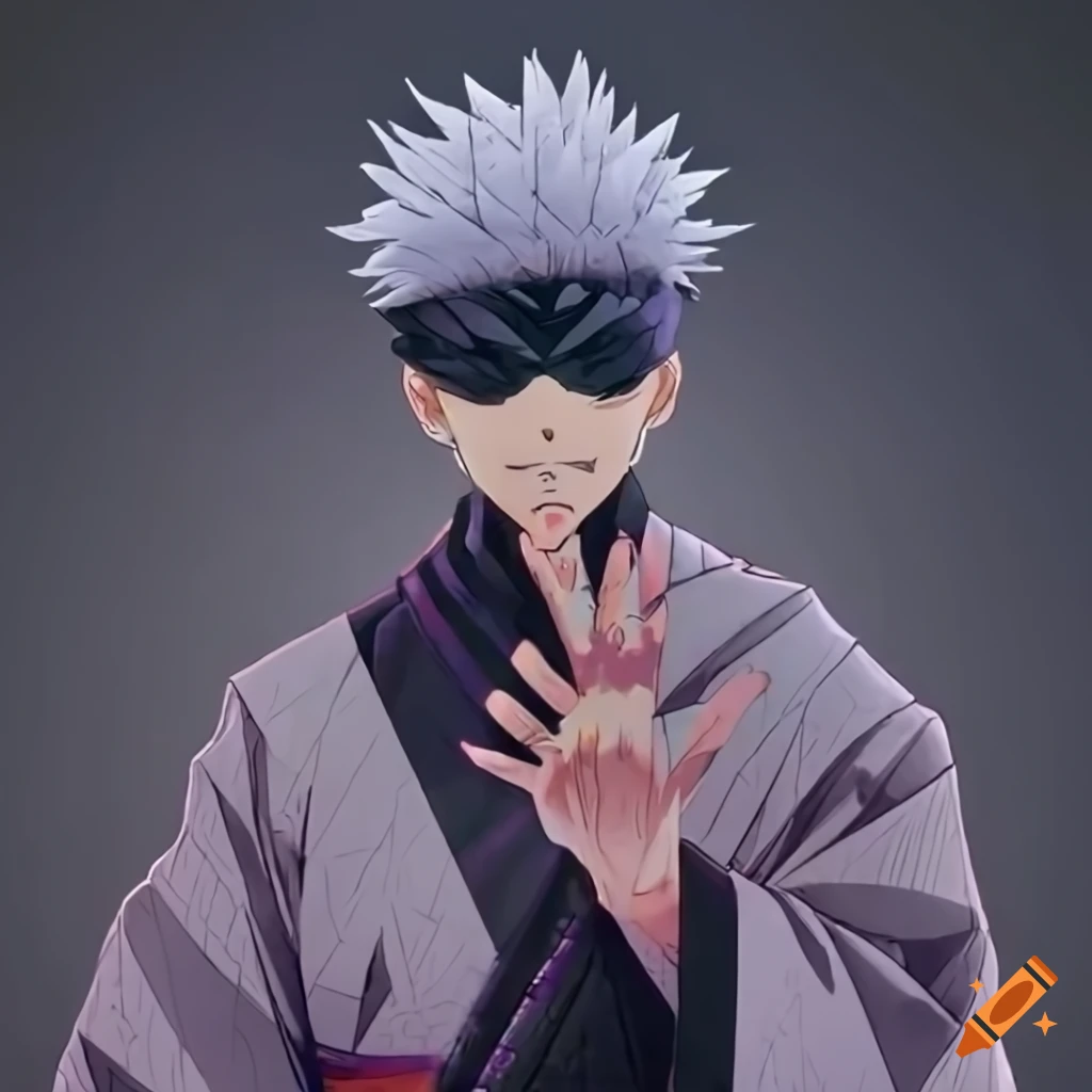 Satoru gojo from jujutsu kaisen in demon slayer style, wearing hima ...
