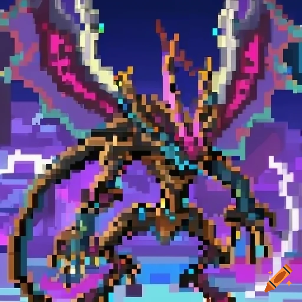 Pixel art of yugioh spirit dragoon on Craiyon