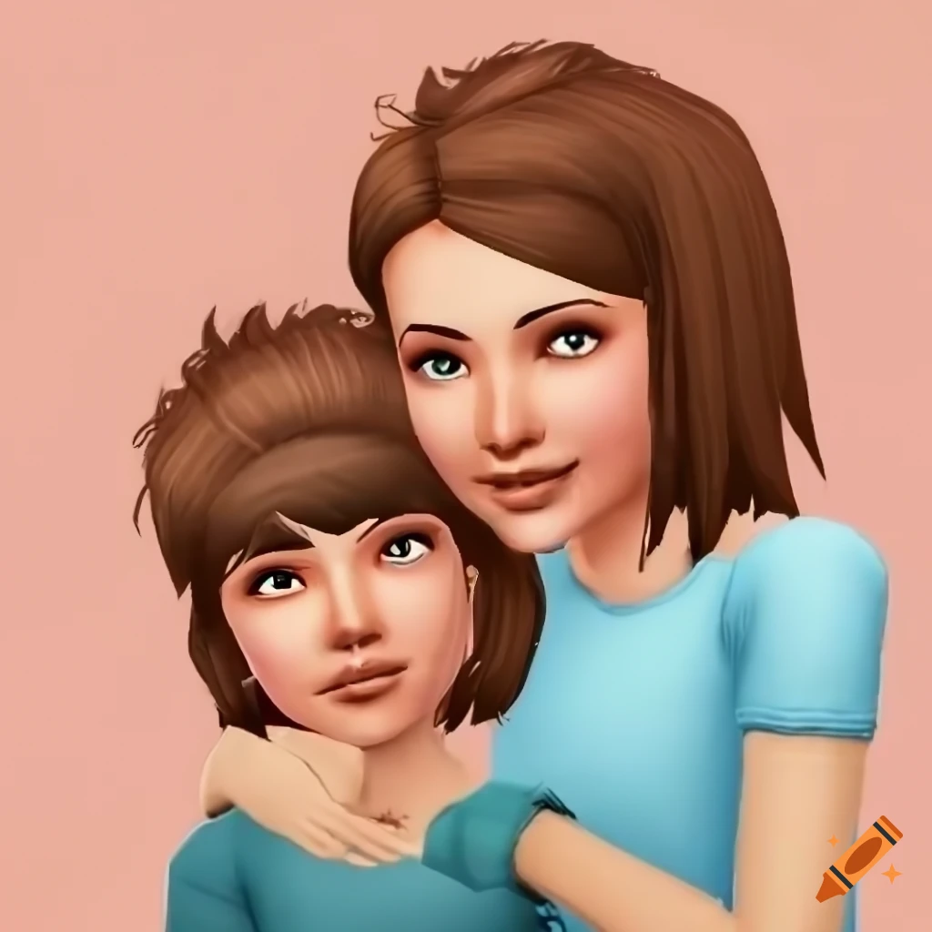 Illustration of two happy siblings with brown hair in sims 4 style on ...