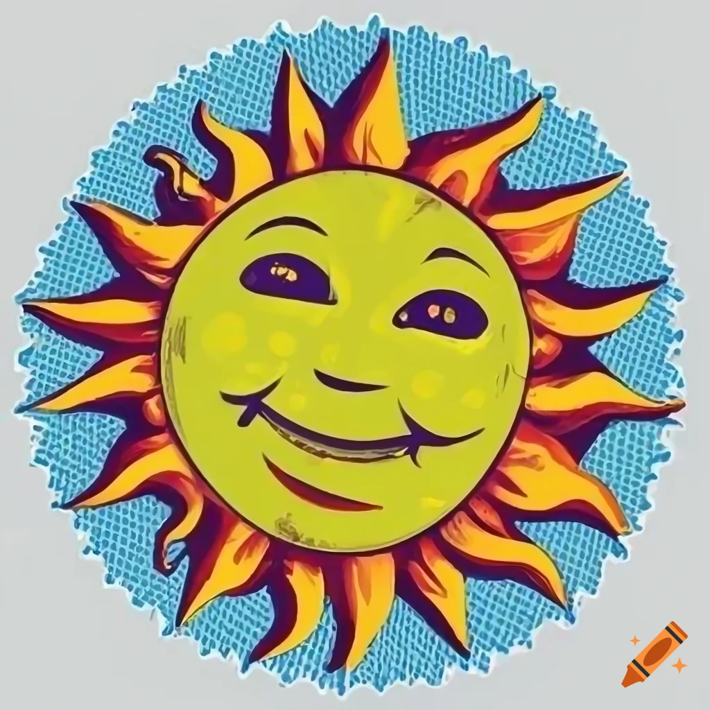 Smiling sun with rays in a circle sticker art style on Craiyon