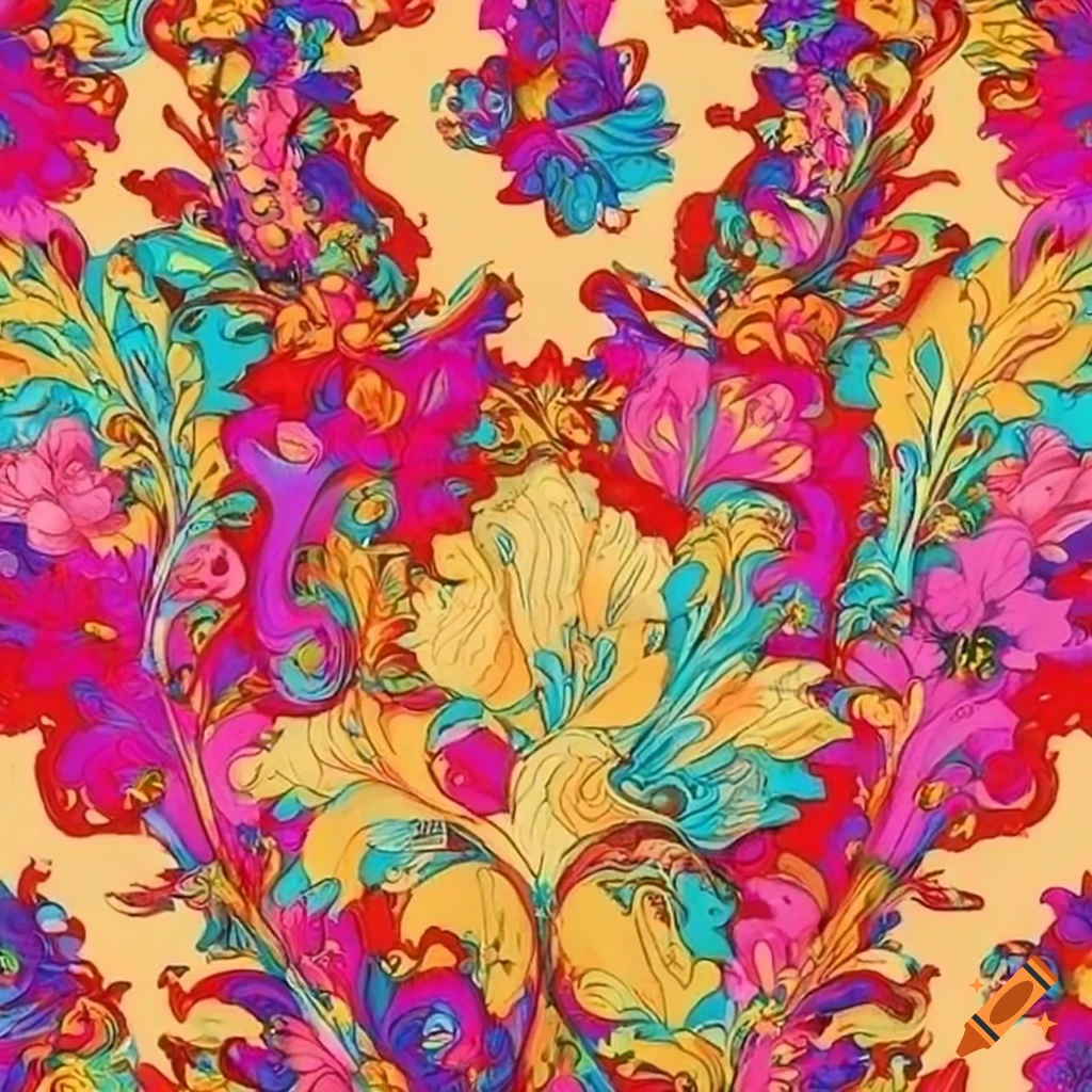 Colorful rococo floral pattern in intricate pop art style on Craiyon