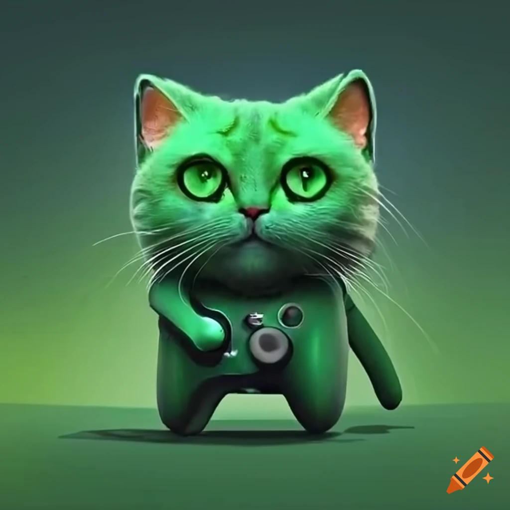 Green cat playing on Craiyon