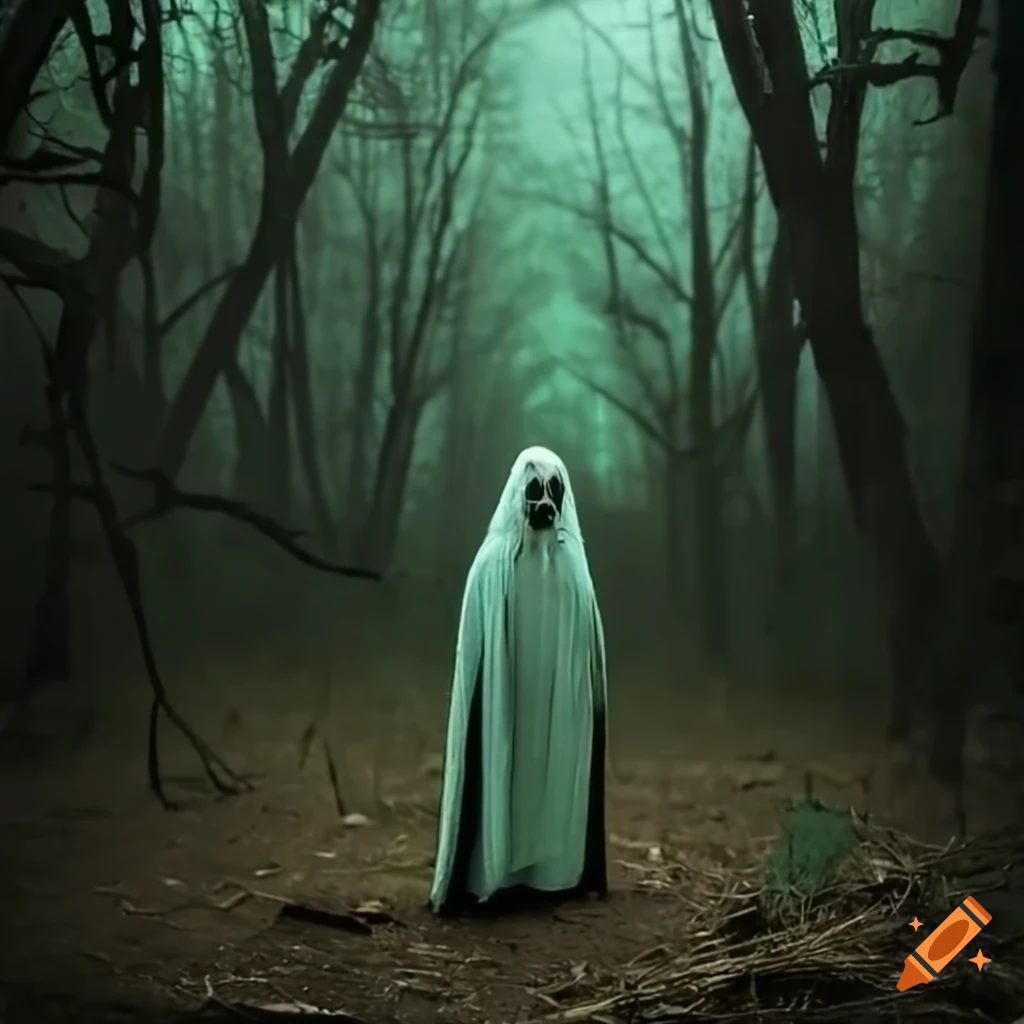 Ghost in an abandoned dark forest on Craiyon