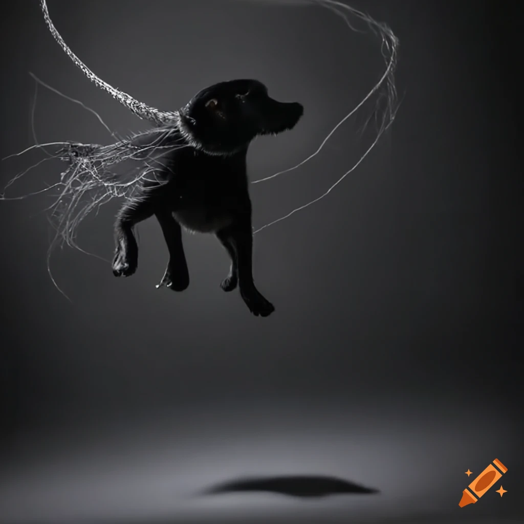 Black lab catching ball in tornado on Craiyon