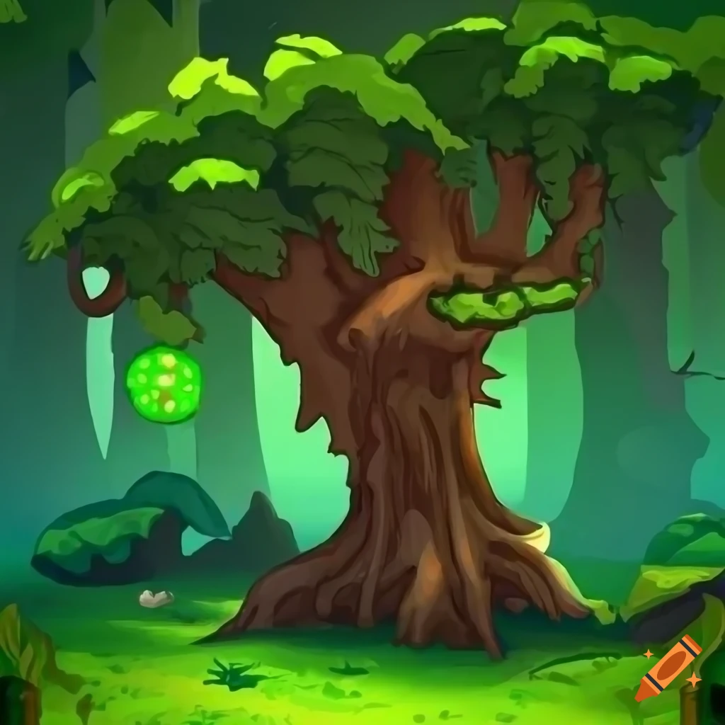 2d game art with jungle tree and pathway on Craiyon