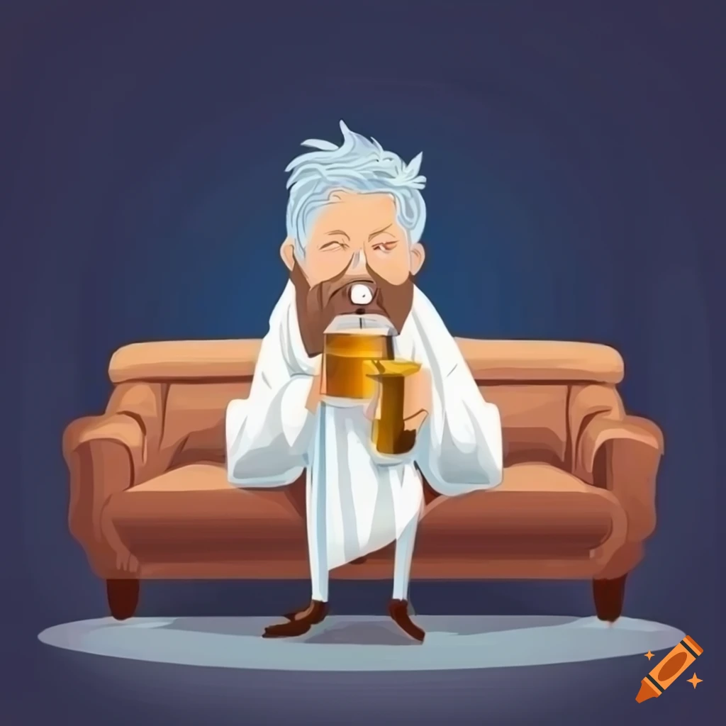 Cartoon style depiction of a relaxed christian god on a couch on Craiyon