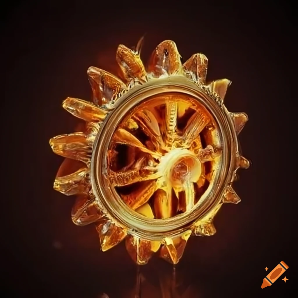 Intricate crystal gear wheel made of amber on Craiyon