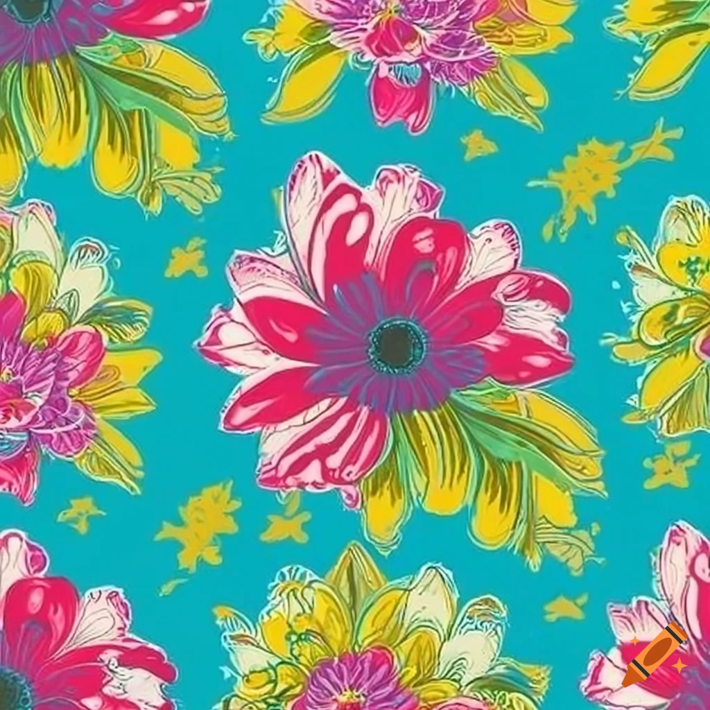 Colorful repeating floral pop art pattern on Craiyon