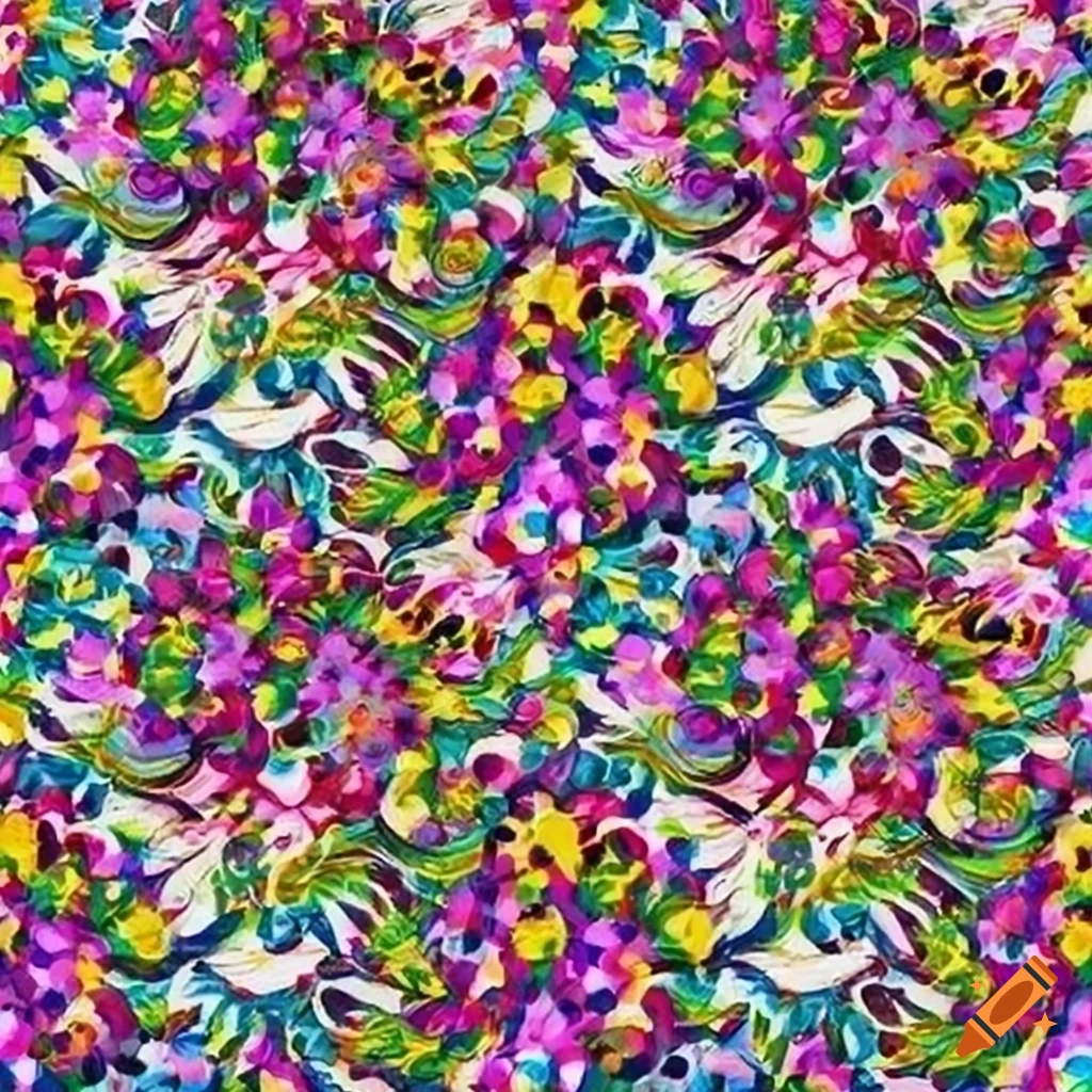 Intricate repeating floral pattern with colorful flowers in pop art ...