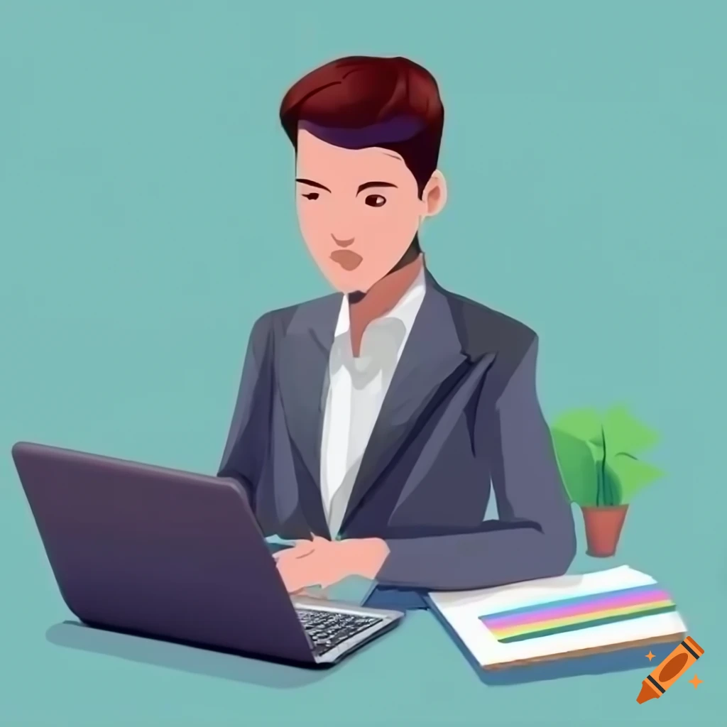 Professional man avatar working on graphic design tasks in an office ...