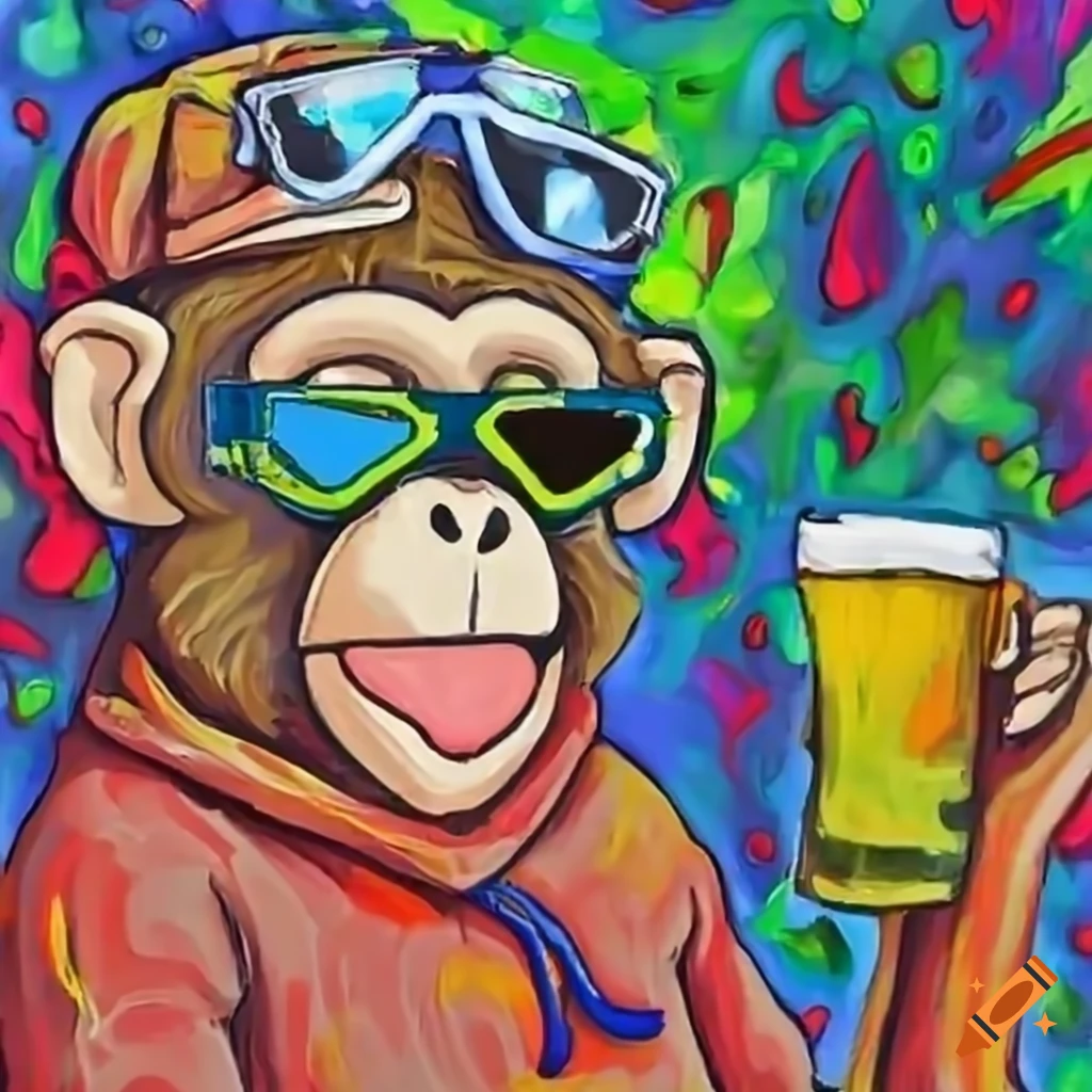 Chill monkey with a shaka sign, beer, sweatshirt, cap, and pitviper ...