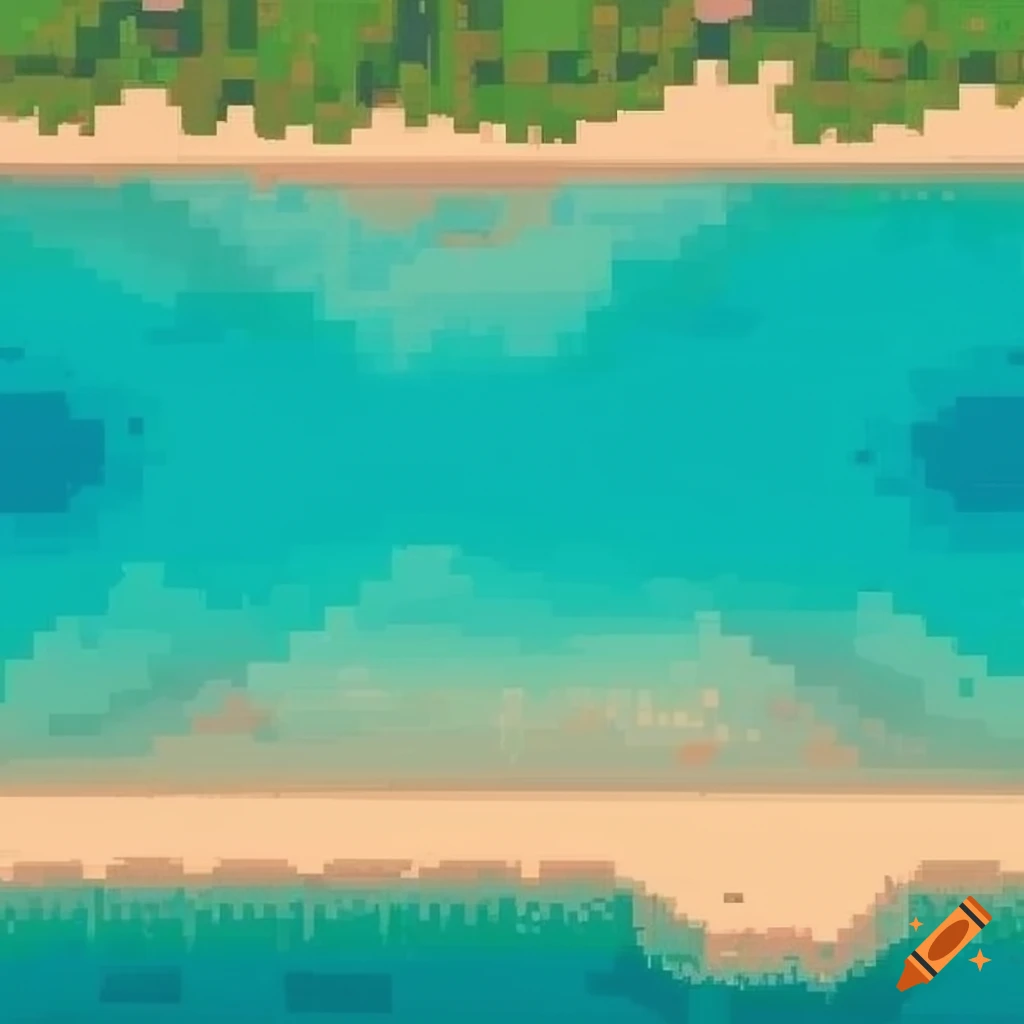 8-bit top-down view of a beach with two shores on opposing sides on Craiyon