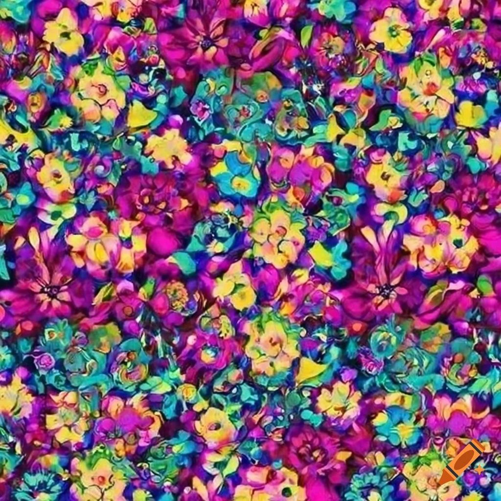 Intricate repeating floral pattern in colorful pop art style on Craiyon