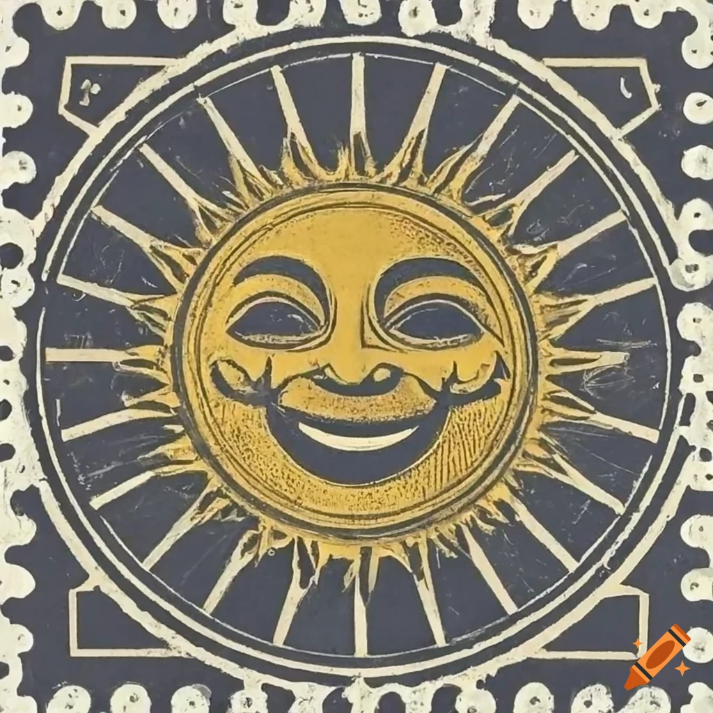 Smiling sun in circular 60s art style on Craiyon