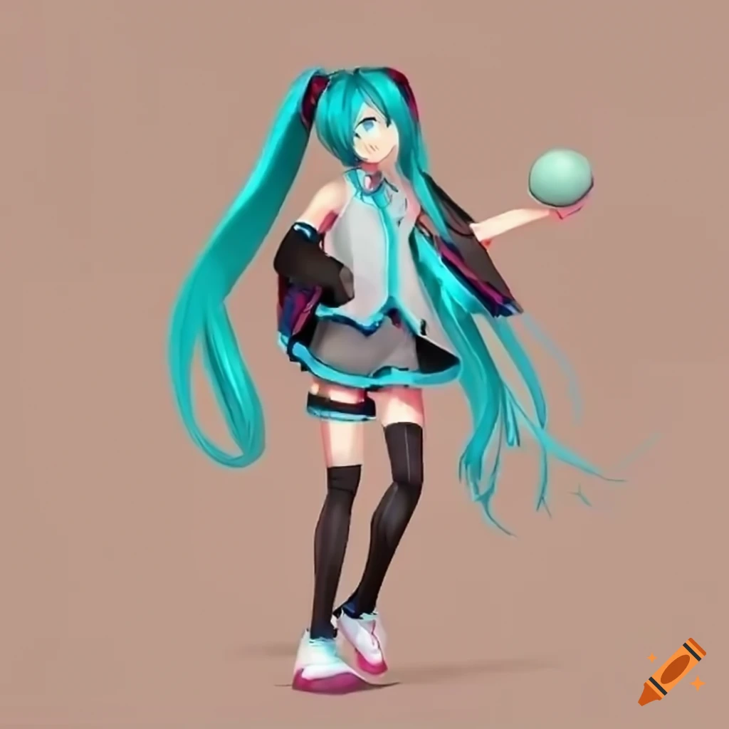 Hatsune miku playing basketball in sneakers on Craiyon