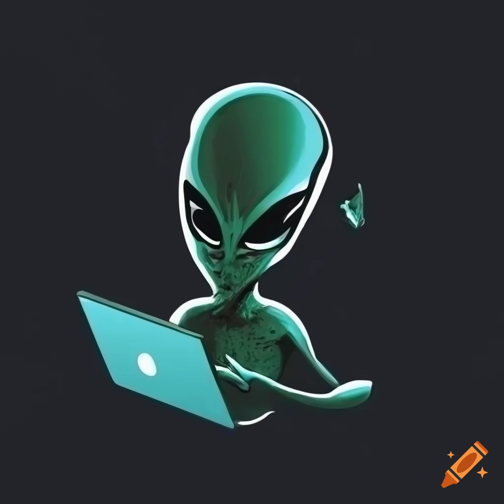 Alien using a laptop on Craiyon