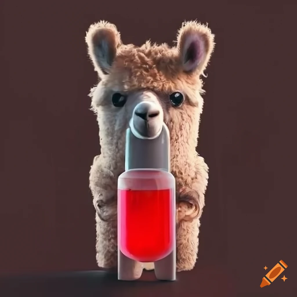 Cute lama with a test tube containing red liquid on Craiyon