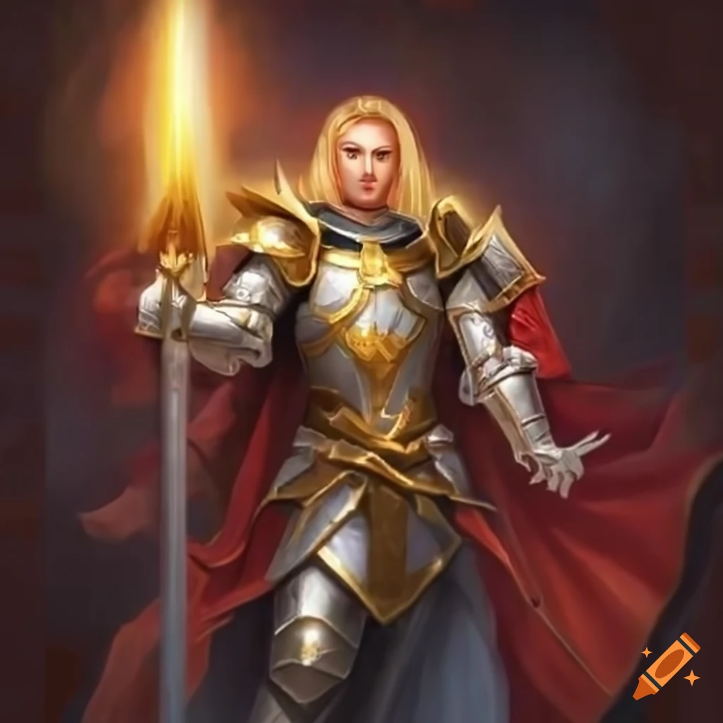 Holy Paladin in majestic shining full plate mail on Craiyon