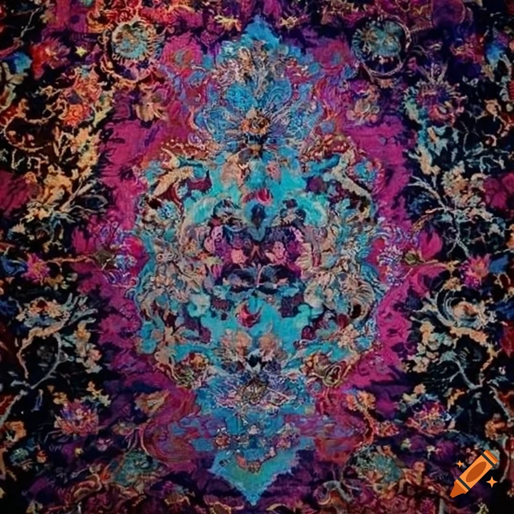 Iridescent Persian rug with rococo floral design on Craiyon