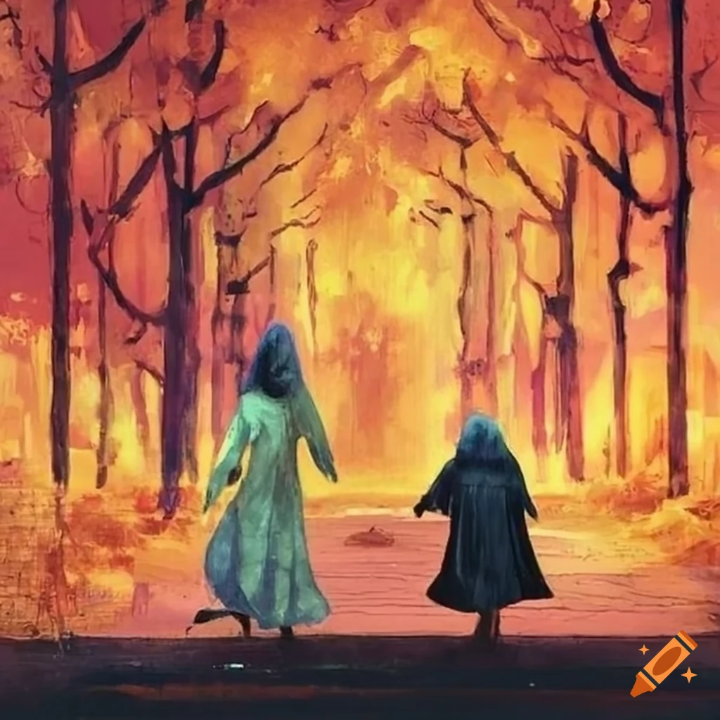 Noime and ruth walking on a crossroad on Craiyon