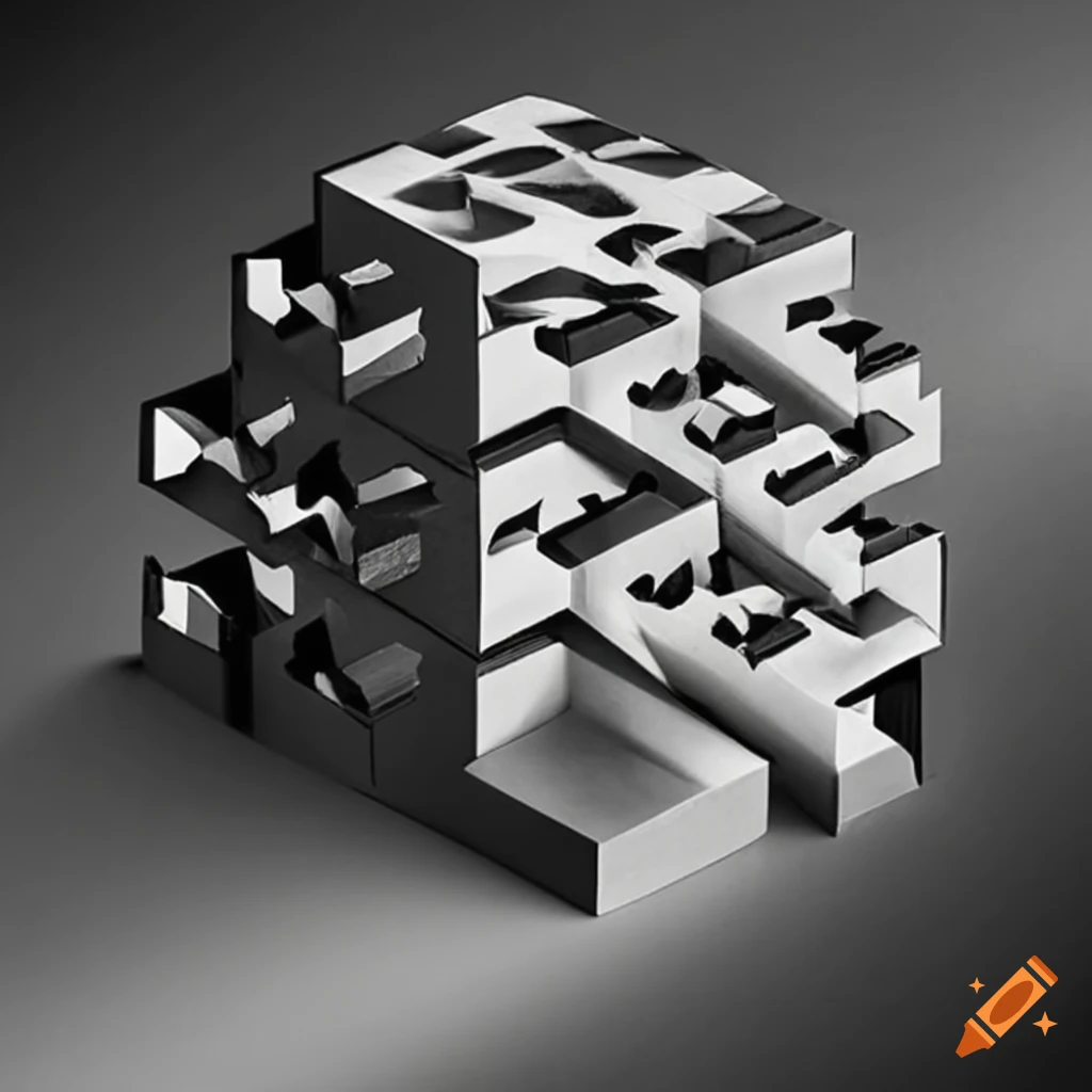 Mc escher's optical illusion artwork with packaging supplies on Craiyon