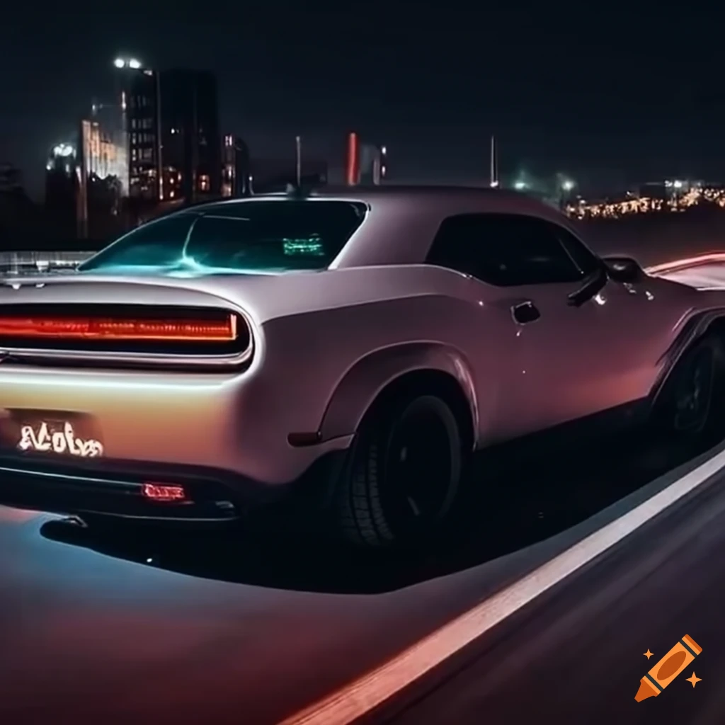 Side view of a dodge challenger wide body on the freeway at night on ...