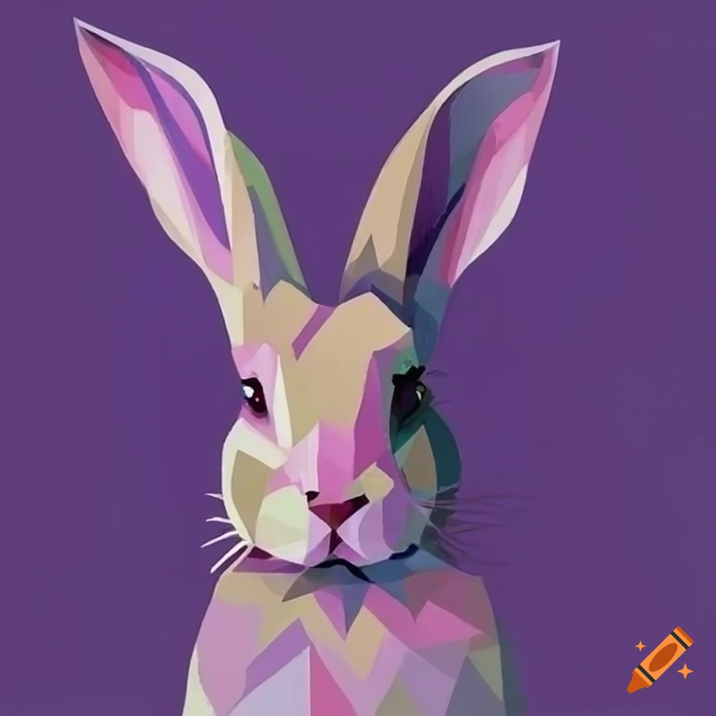 Purple rabbit painting with geometric shapes and soft hues on Craiyon