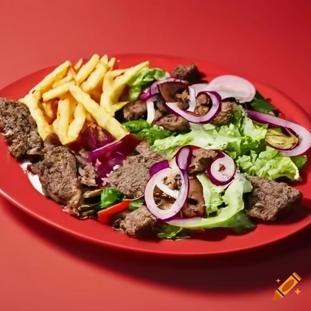 Delicious beef doner berlin kebab with crispy fries and green salad on ...