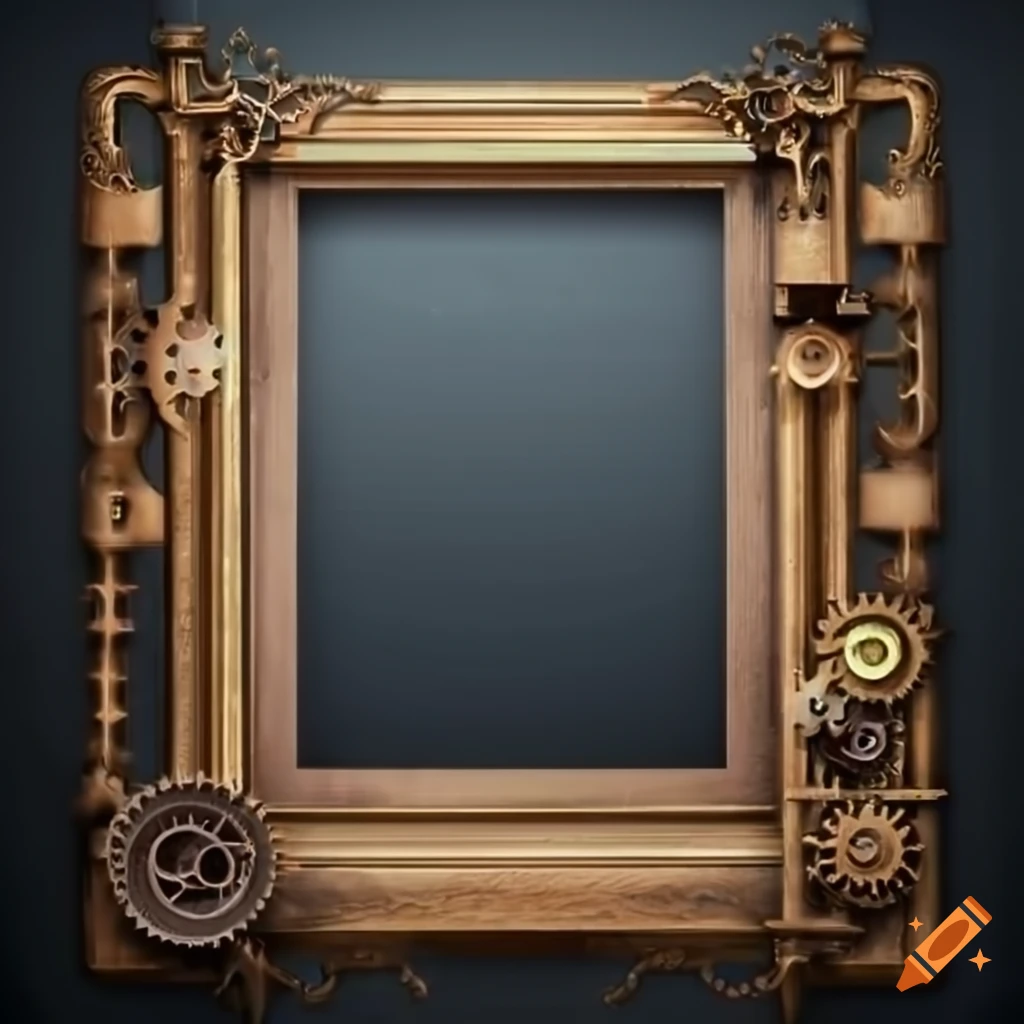 Detailed photorealistic steampunk frame on plain background on Craiyon