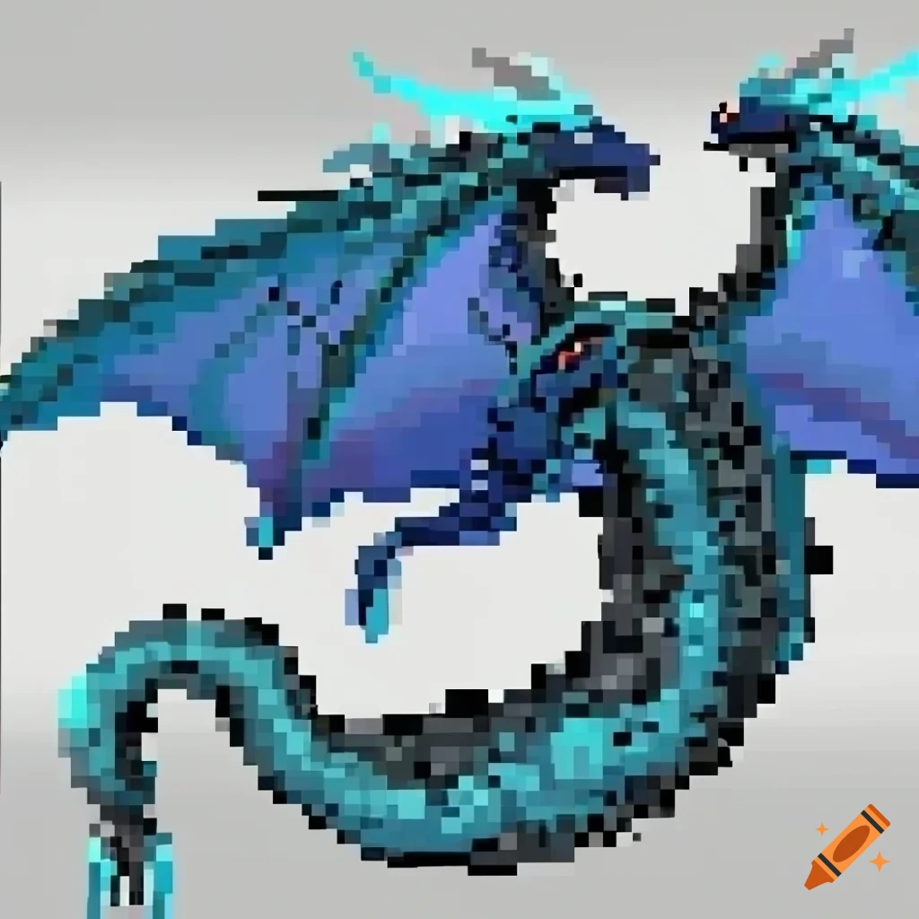 Pixel art of a blue serpent bat dragon on Craiyon