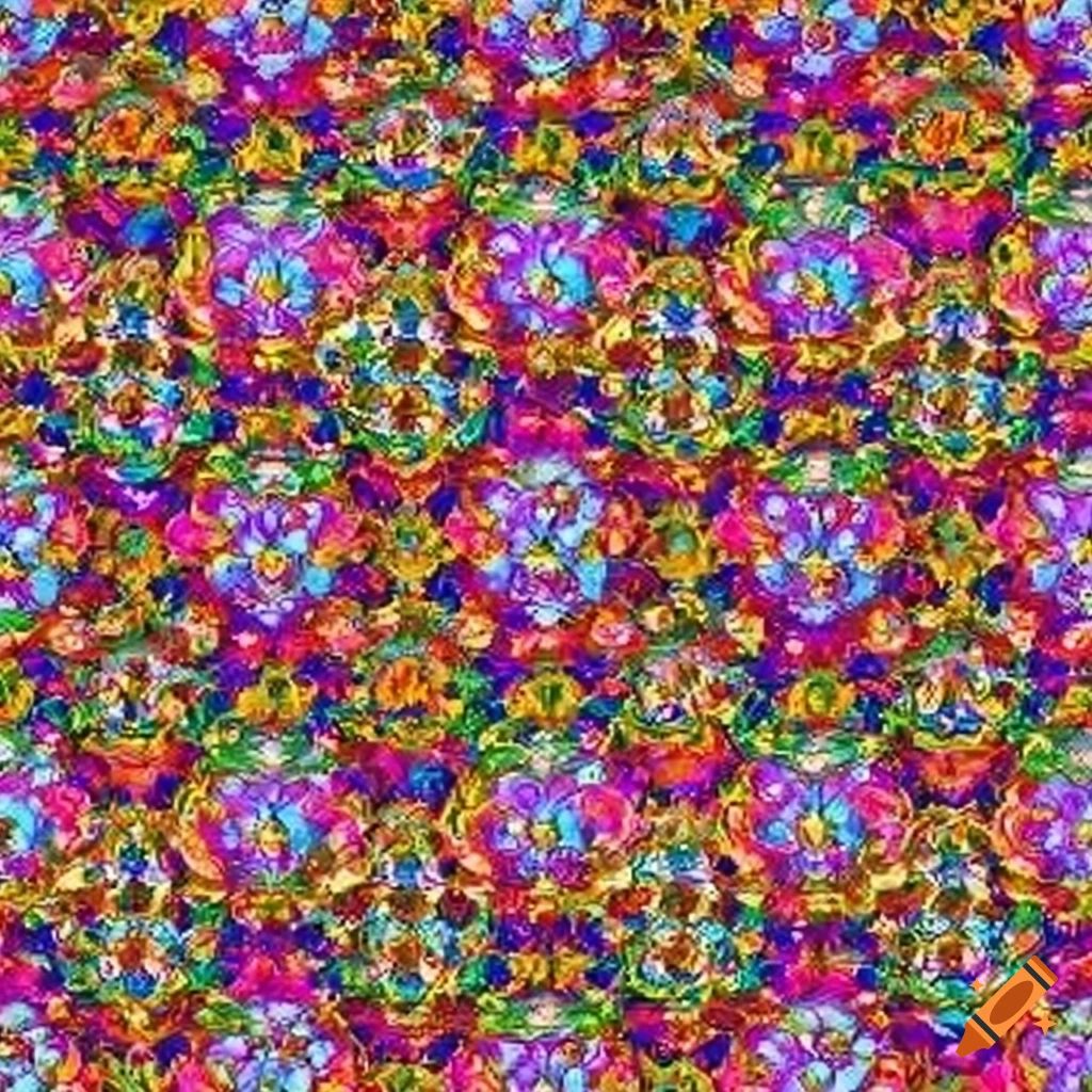 Colorful repeating floral pattern with rococo style in pop art on Craiyon