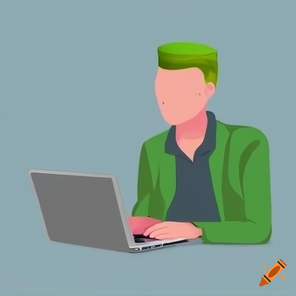 Anonymous male programmer with green hair working on a laptop on Craiyon