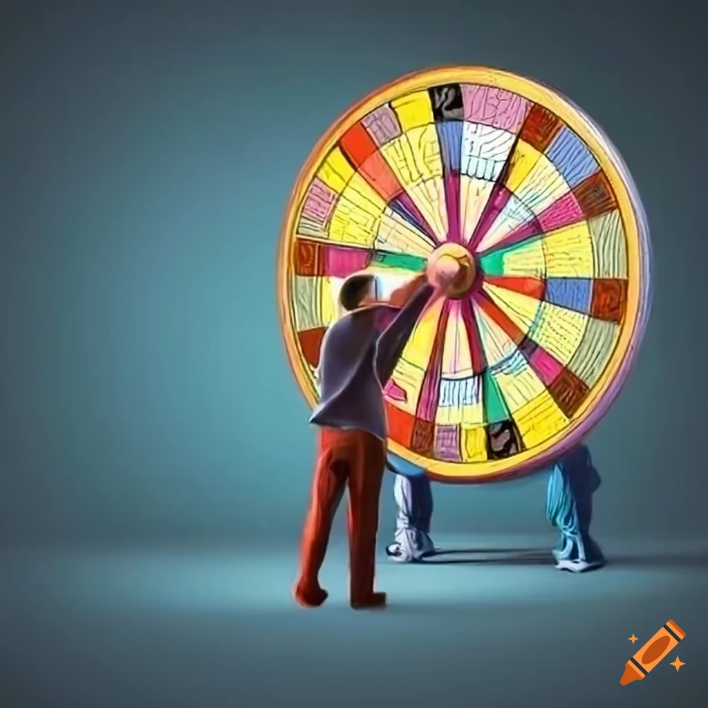 Young man spinning a fortune wheel on Craiyon