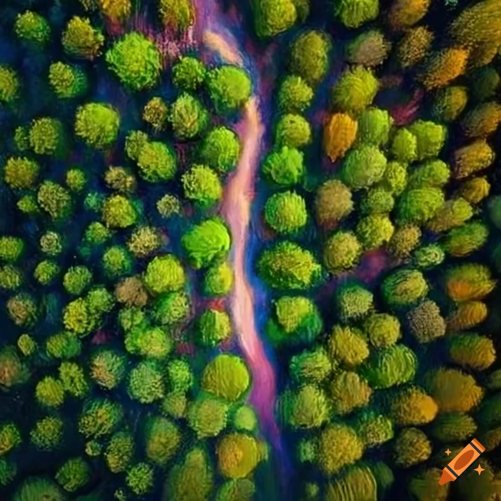 Modern oil painting of australian gum tree forest with green overtone ...