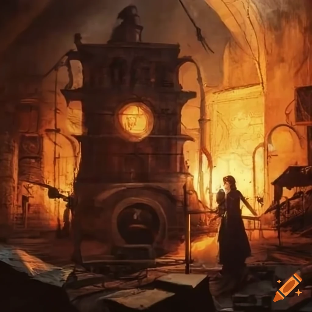 Fantasy journey through a metal factory during a historical revolution ...