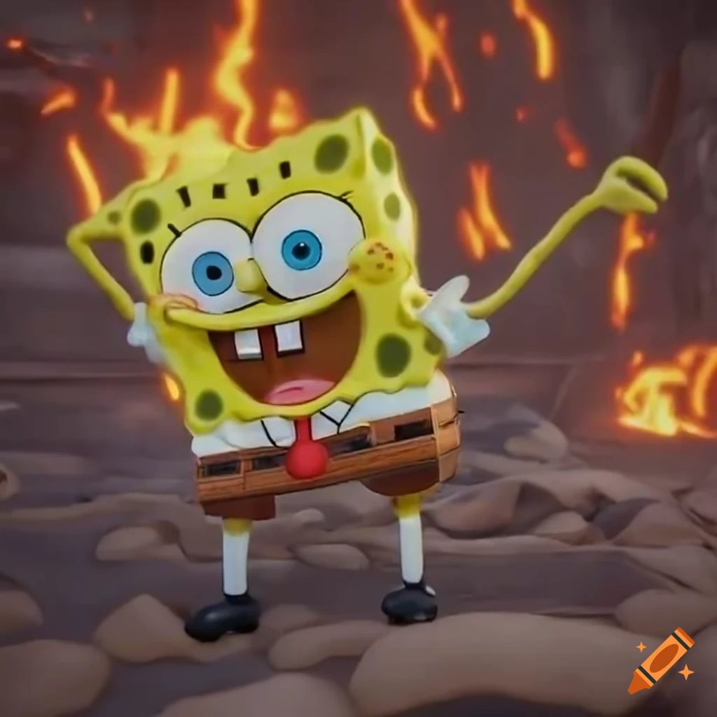 Spongebob squarepants and caveman dancing around the fire in unreal ...