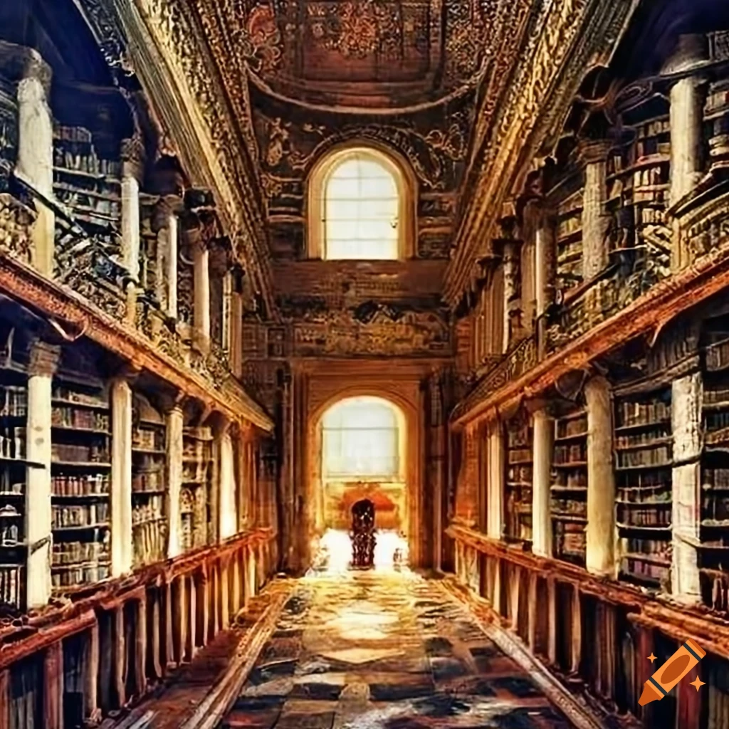 Ancient Roman library by the sea at high noon on Craiyon