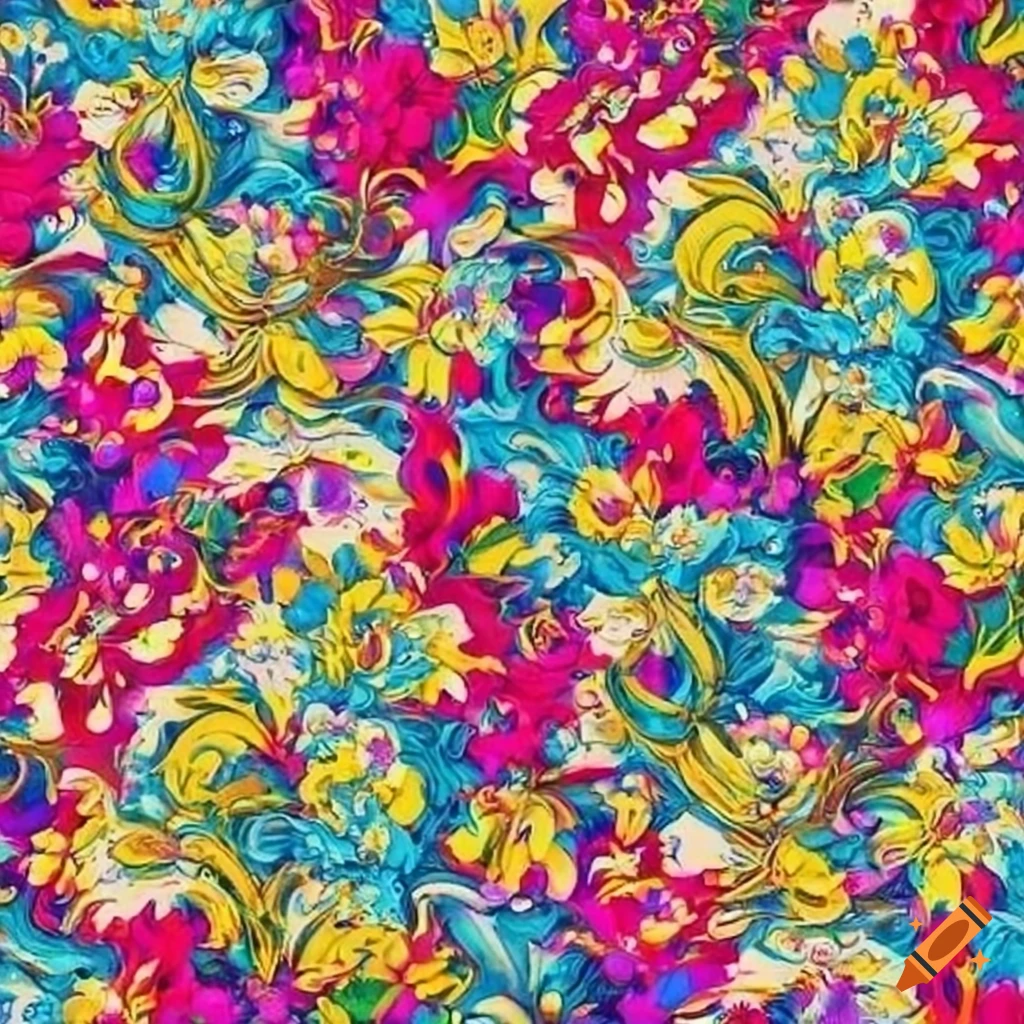 Colorful repeating intricate floral pattern in rococo style on Craiyon
