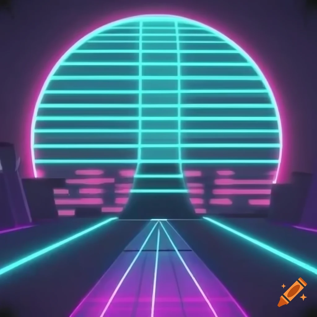 Neon / synthwave 2d video game background for a rythm game on Craiyon