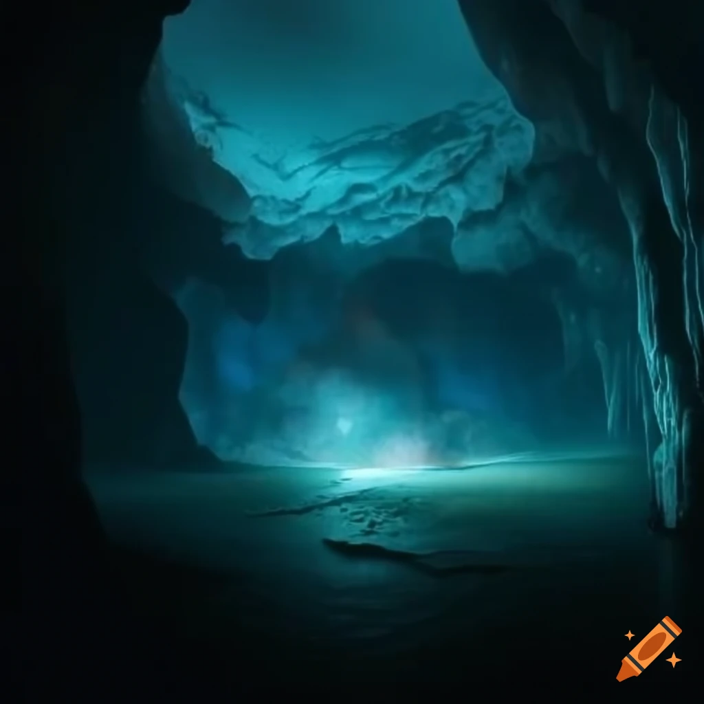 Gloomy light in a secret cave on Craiyon