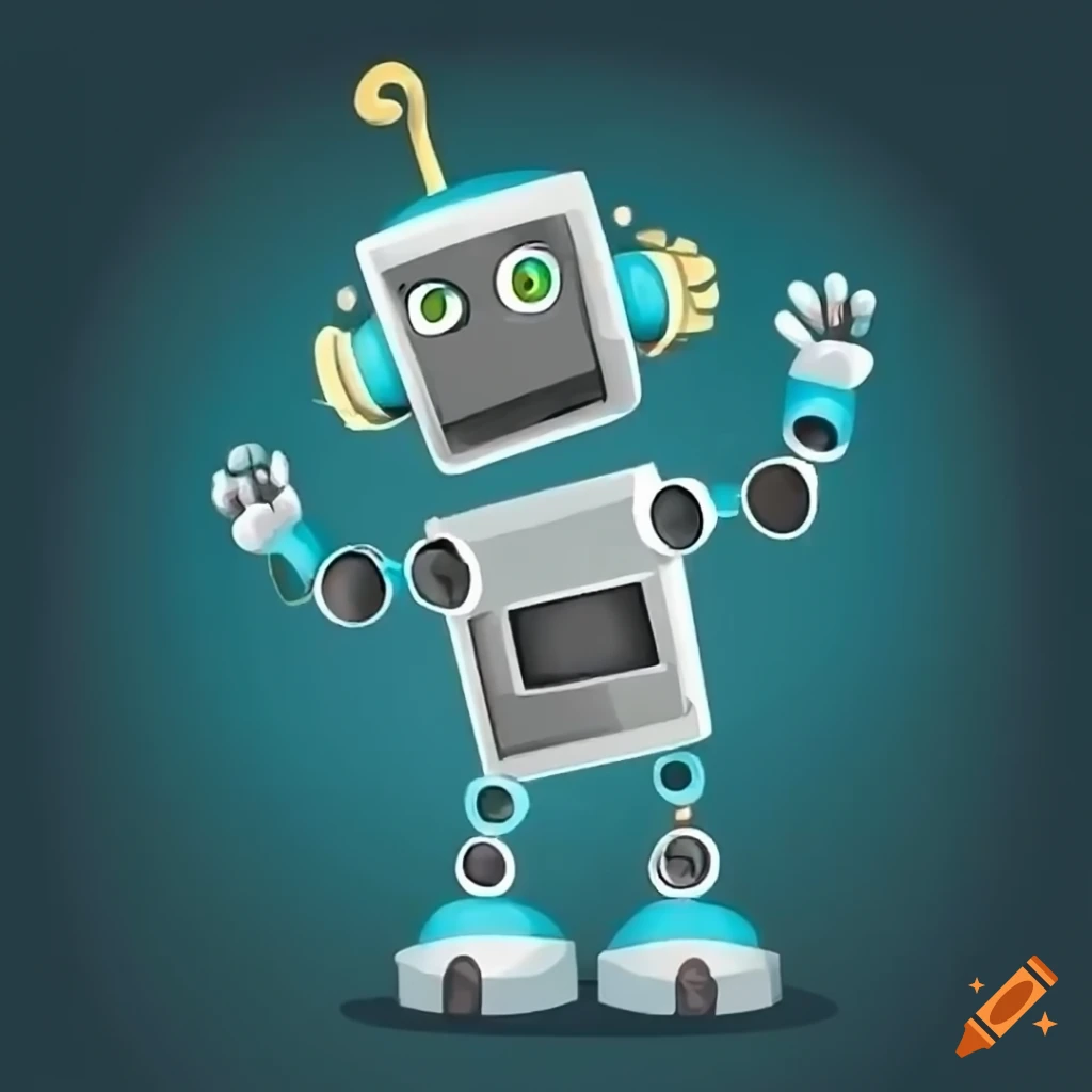 Cartoon robot in a thinking pose on Craiyon