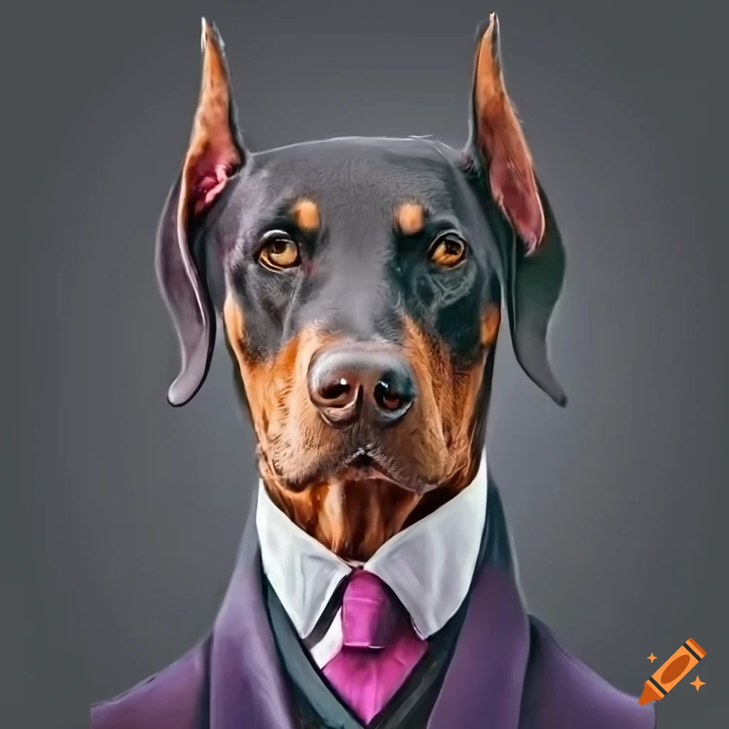 Doberman dog in a suit performing bank teller job on Craiyon